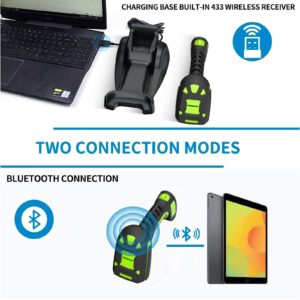 2D Bluetooth Industrial Barcode Scanner, Industrial Bar Code Reader with Wireless 433Mhz 1800 Feet Transmission Distance，for Intensive scanning of Large Warehouses