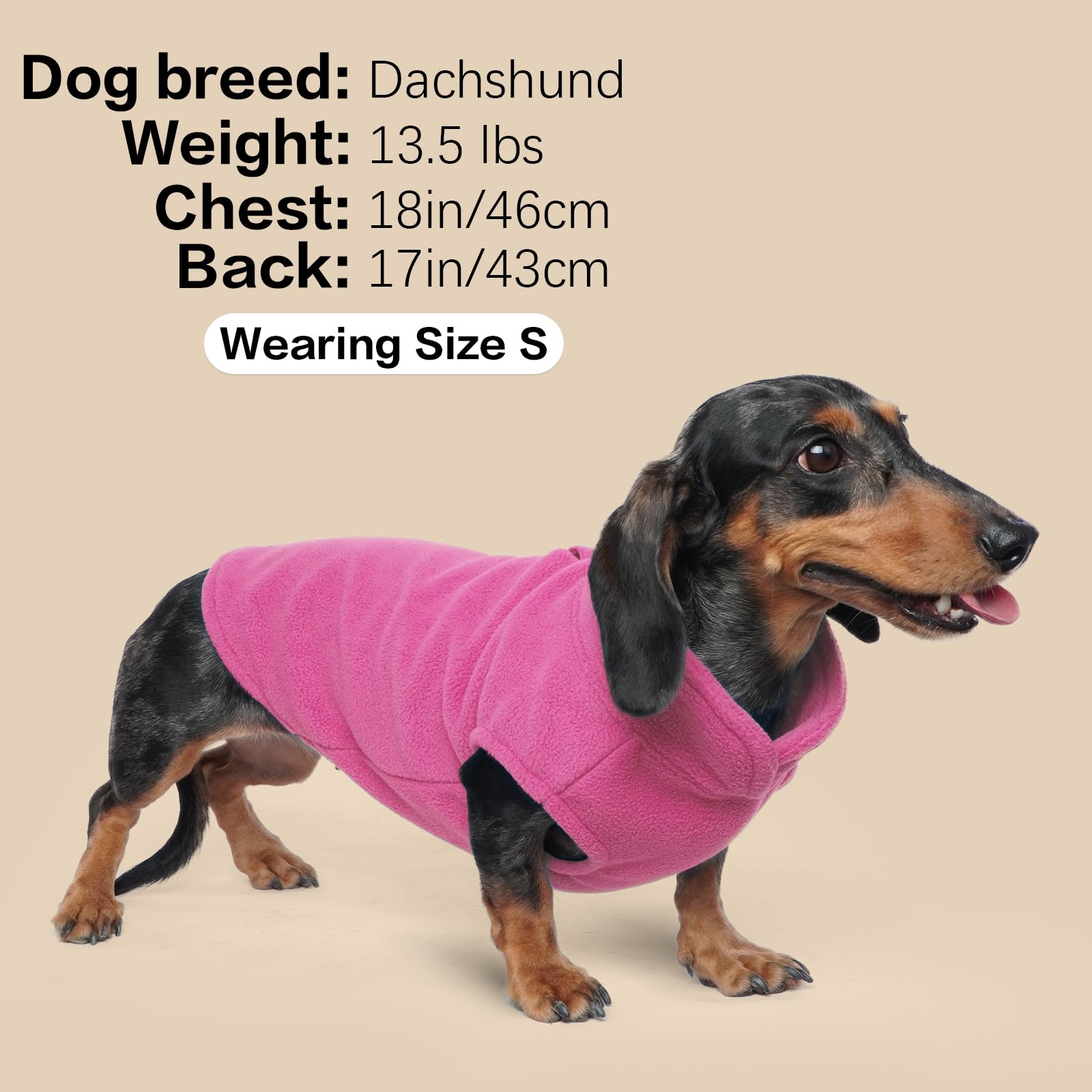 FUAMEY Dog Fleece Vest,Warm Sweatshirt Puppy Stretchy Sweater Pullover Dog Turtleneck Coat Dog Winter Jacket with Leash Hole, Dachshund Sweaters Yorkie Clothes for Small Medium Large Dogs Pink XS