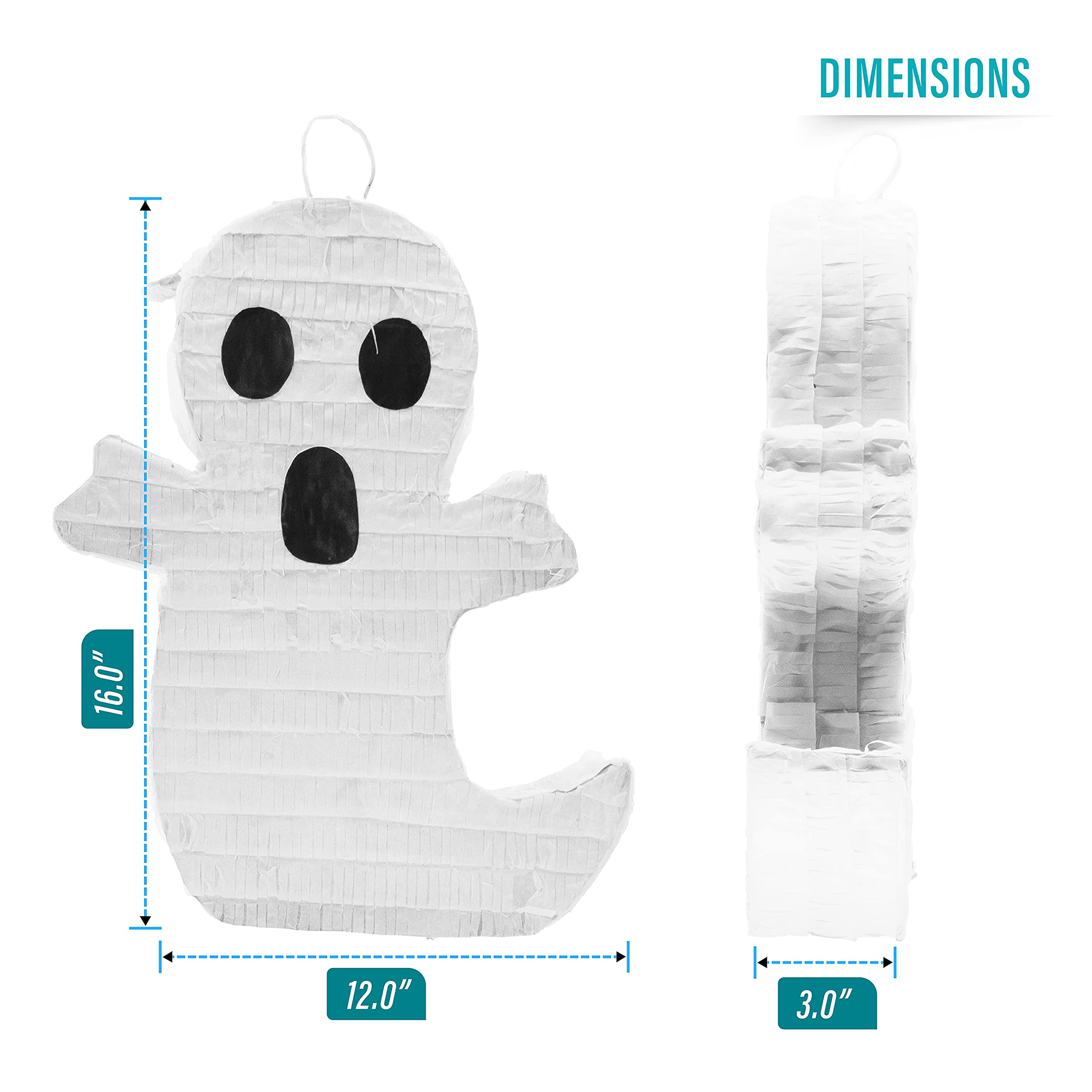 Spooky Ghost Pinata - Halloween Pinata Mexican Decorations for Birthday Parties, Themed Fillable Pinata for Candy, Toys, and Treats, Fun for Buster, Includes Hanging String