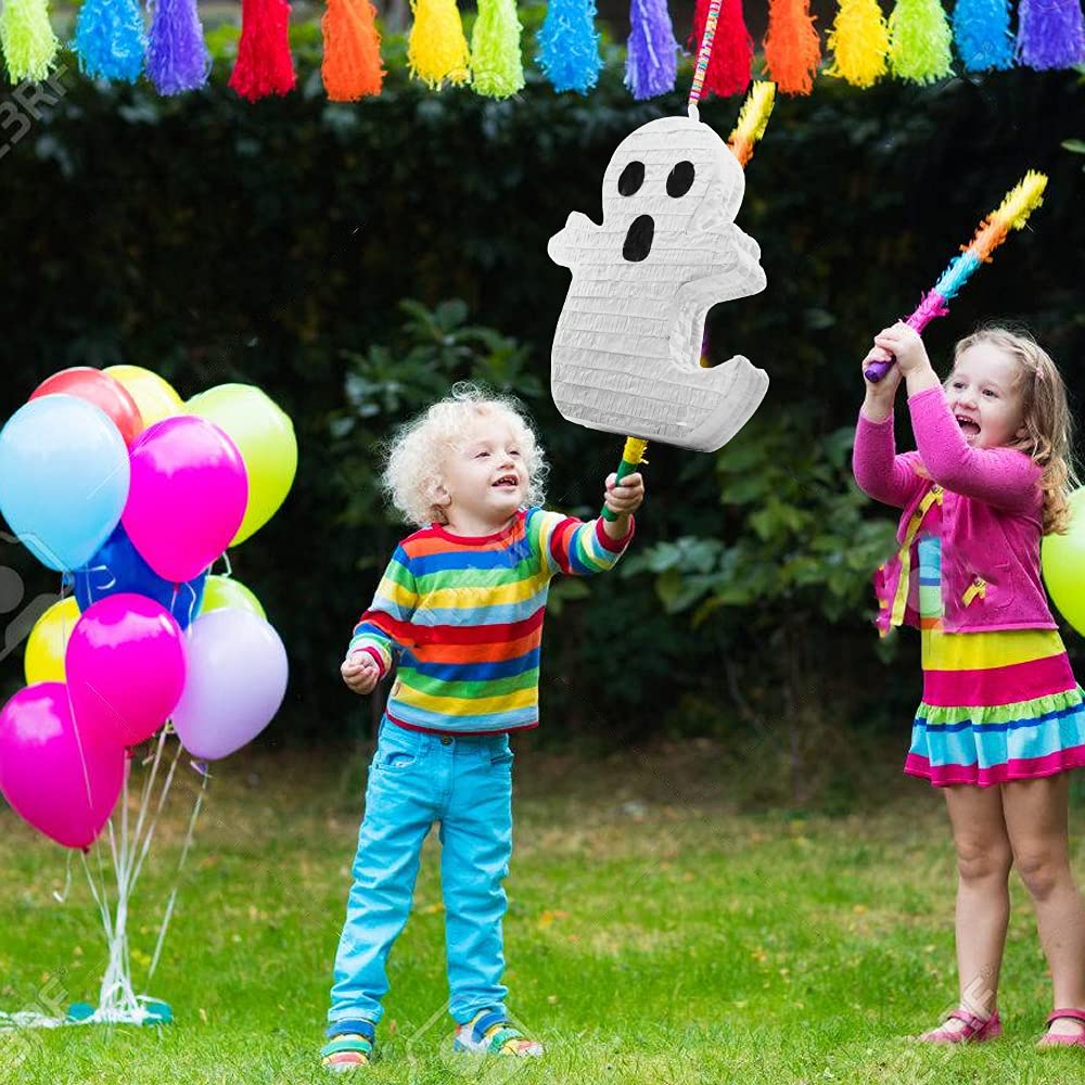 Spooky Ghost Pinata - Halloween Pinata Mexican Decorations for Birthday Parties, Themed Fillable Pinata for Candy, Toys, and Treats, Fun for Buster, Includes Hanging String