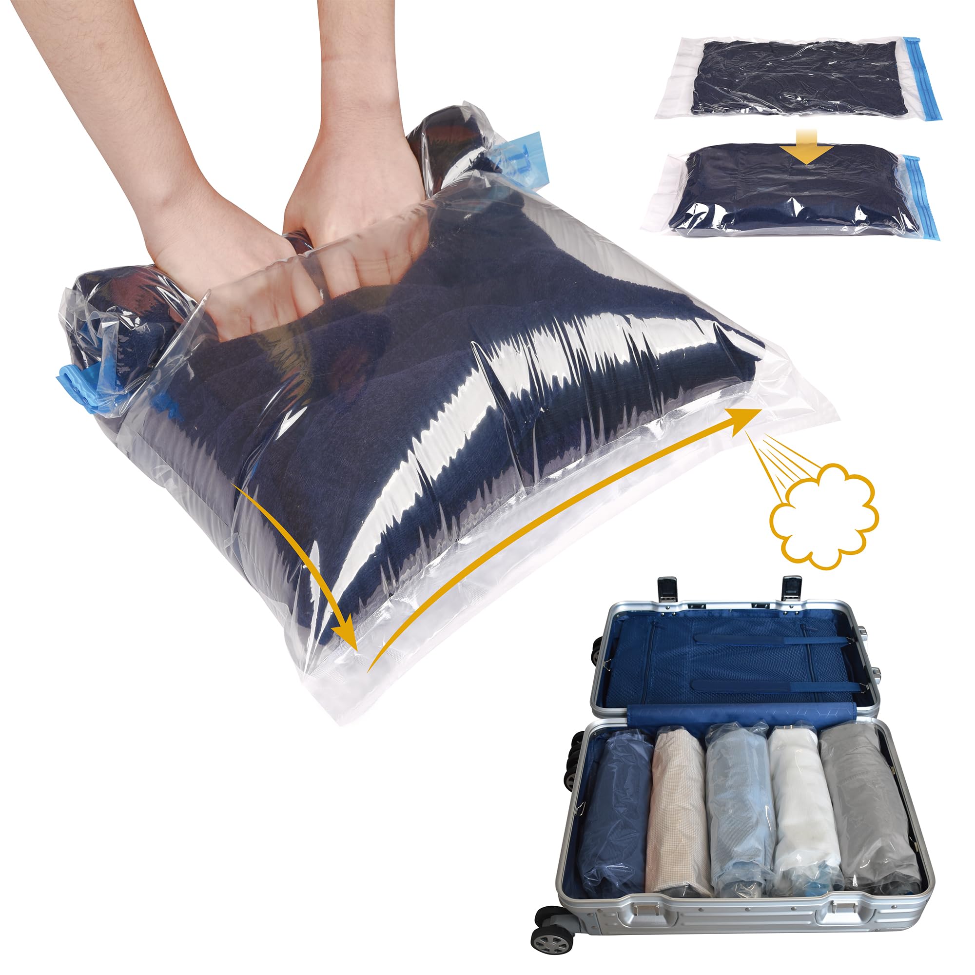 12 Roll Up Space Saver Bags for Travel, Travel Compression Bags for Packing & Clothes, No Pump or Vacuum Needed