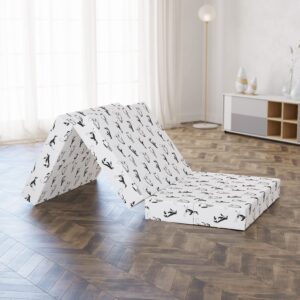 Ambesonne Penguin Foldable Mattress, Skiing Penguins in Scarves, 74.8" x 35.4", White Black