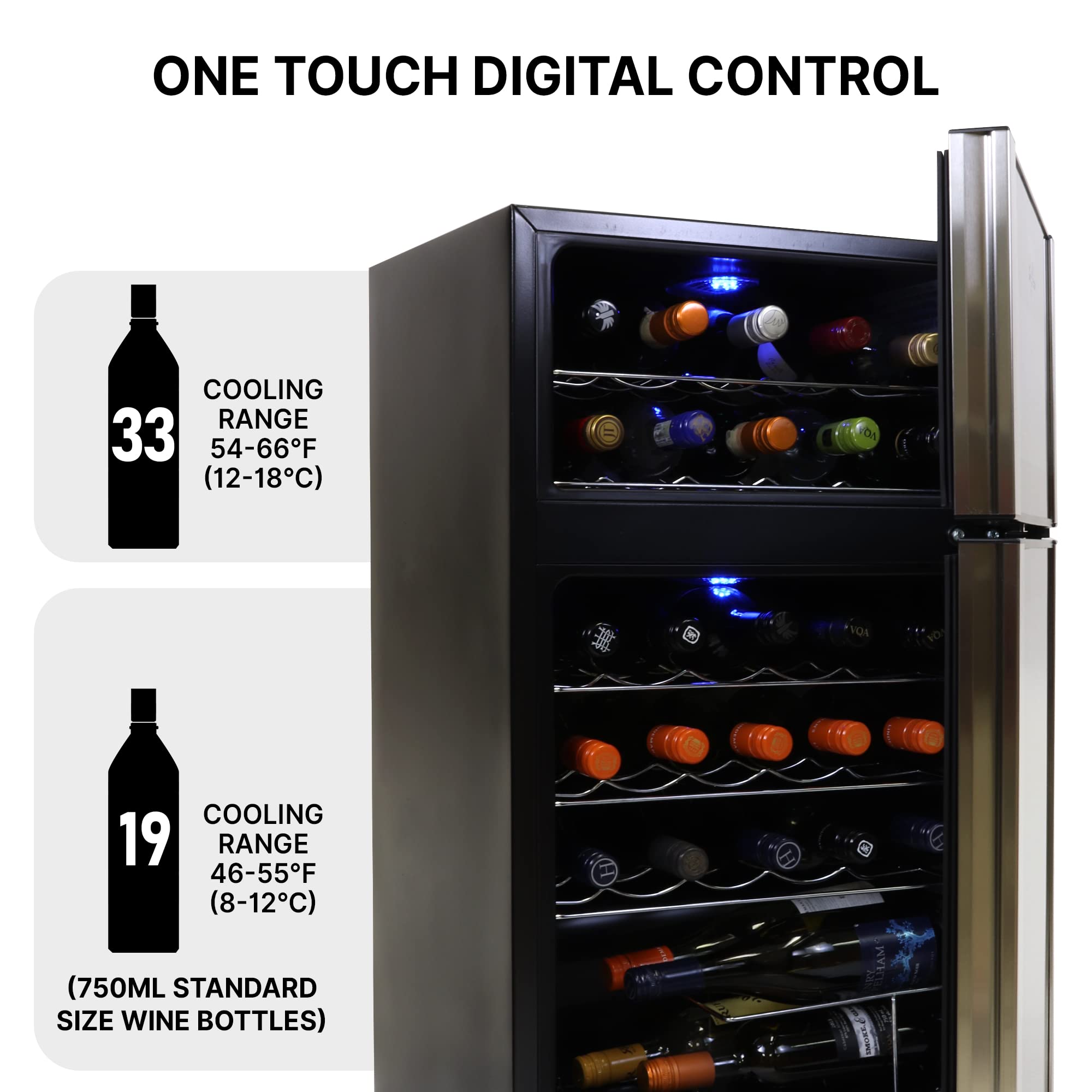 Koolatron 29 Bottle Wine Cooler Refrigerator Dual Zone Compressor Wine Fridge Freestanding for Red White Sparkling Wine Cellar Ideal for Home Bar Kitchen Apartment