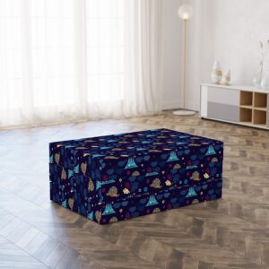 Ambesonne East Foldable Mattress, Japanese Surreal Elements, 74.8" x 39.4", Dark Purple Multicolor