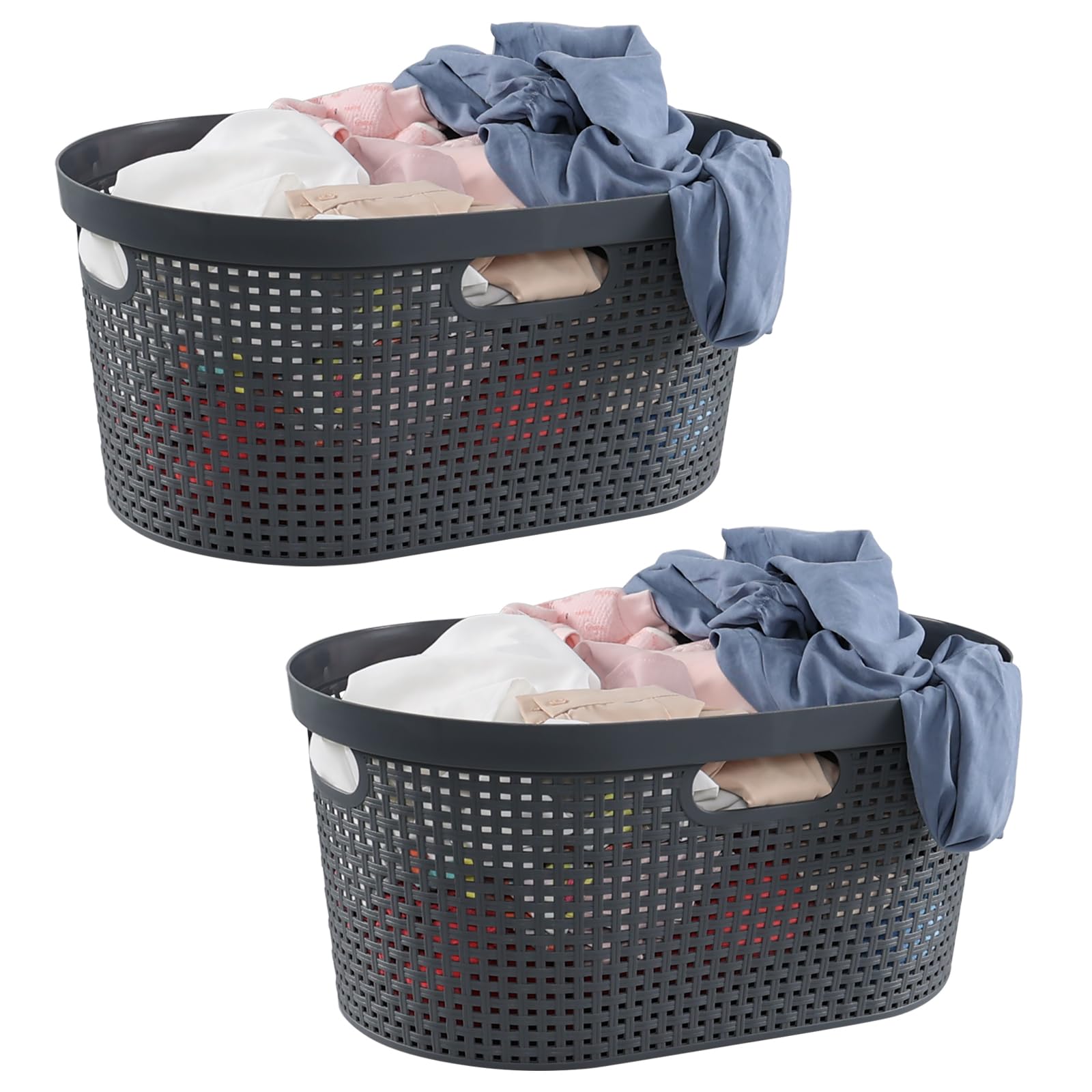 Xyskin Set of 4 Large Hamper Basket with Handle, Plastic Laundry Storage Bin, 40L, Grey