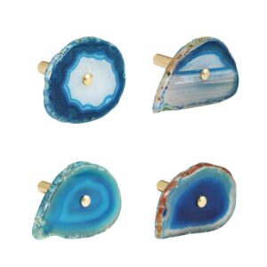 4 pcs unique agate blue coat hooks wall mounted decorative hooks brass single wall hook for hanging,hat bag hooks for wall decorative curtain tieback hooks