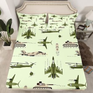 feelyou 3d army helicopter bedding fitted sheet airplane tank bed sheet set for kids boys girls teens popular decor bedding sheets army transportation bed cover with 1 pillowcase 2pcs bedding twin