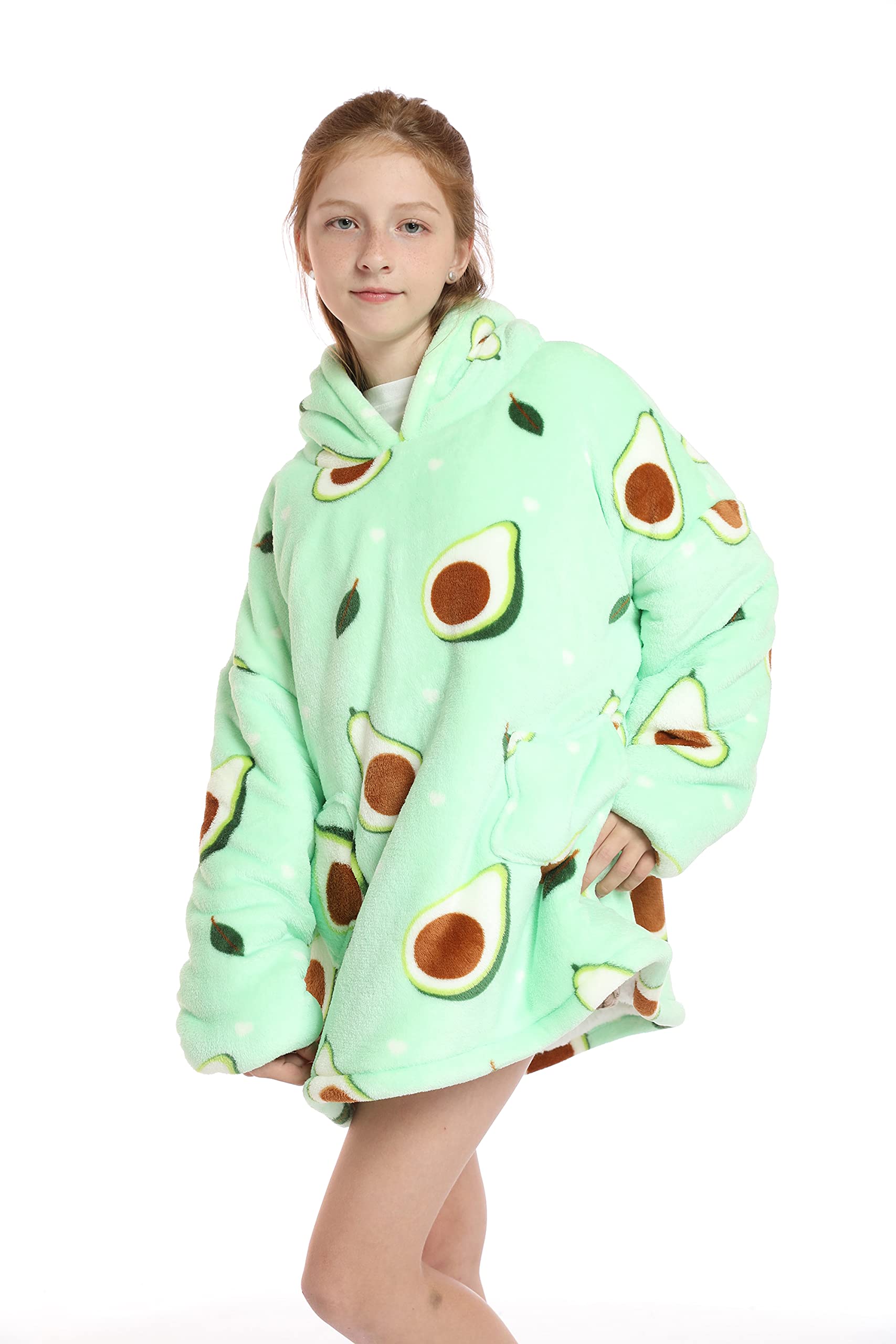 SZCMSM Hoodie Blanket for Kids Boys Girls Oversized Wearable Blanket Sweatshirt with Pockets,Avocado Green