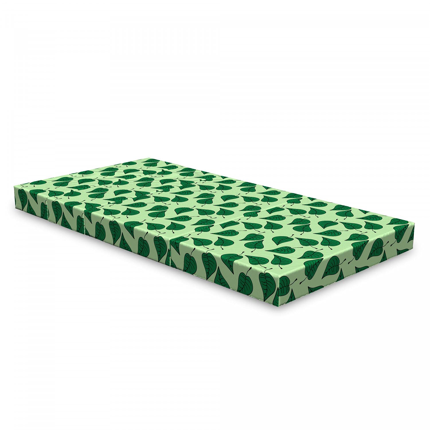 Ambesonne Leaves Foldable Mattress, Composition of Nature, 74.8" x 39.4", Pale Green Fern Green