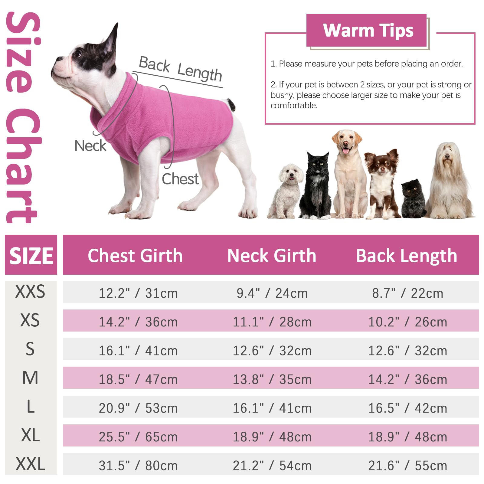 FUAMEY Dog Fleece Vest,Warm Sweatshirt Puppy Stretchy Sweater Pullover Dog Turtleneck Coat Dog Winter Jacket with Leash Hole, Dachshund Sweaters Yorkie Clothes for Small Medium Large Dogs Pink XS