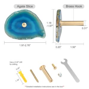 4 Pcs Unique Agate Blue Coat Hooks Wall Mounted Decorative Hooks Brass Single Wall Hook for Hanging,Hat Bag Hooks for Wall Decorative Curtain Tieback Hooks