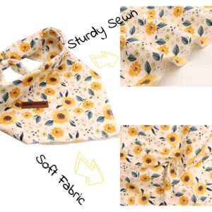 Elegant little tail Dog Bandanas - 1Pack Sunflower Print Washable Dog Scarf Female Square Dog Bib Kerchief Scarf Adjustable Pet Bandana for Medium Large Dogs