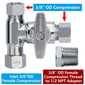 YUHX Brass Angle Stop Add-A-Tee Valve for TOTO Washlet Bidet and Handheld Sprayer, 3/8 Inch Compression Shut Off 3 Way Diverter Connector, 3/8"x3/8"x3/8" or 1/2" Toilet T Adapter