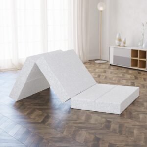 Ambesonne Winter Foldable Mattress, Ornate Flakes, 74.8" x 39.4", Grey White