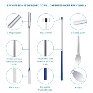 Capsule Filling Machine Kit – Pill Filler Tray Tools Size 00 for Quickly Maker Empty Gel Capsules, Lab Spoons Spatula Scoops Tool (6Pcs)