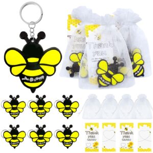 elecrainbow 60 pack bumble bee keyring pack including 20 keychains, 20 thank you tags and 20 bags for bee party, mommy to bee, baby to bee baby shower, adult bee, queen bee, birthday, gender reveal