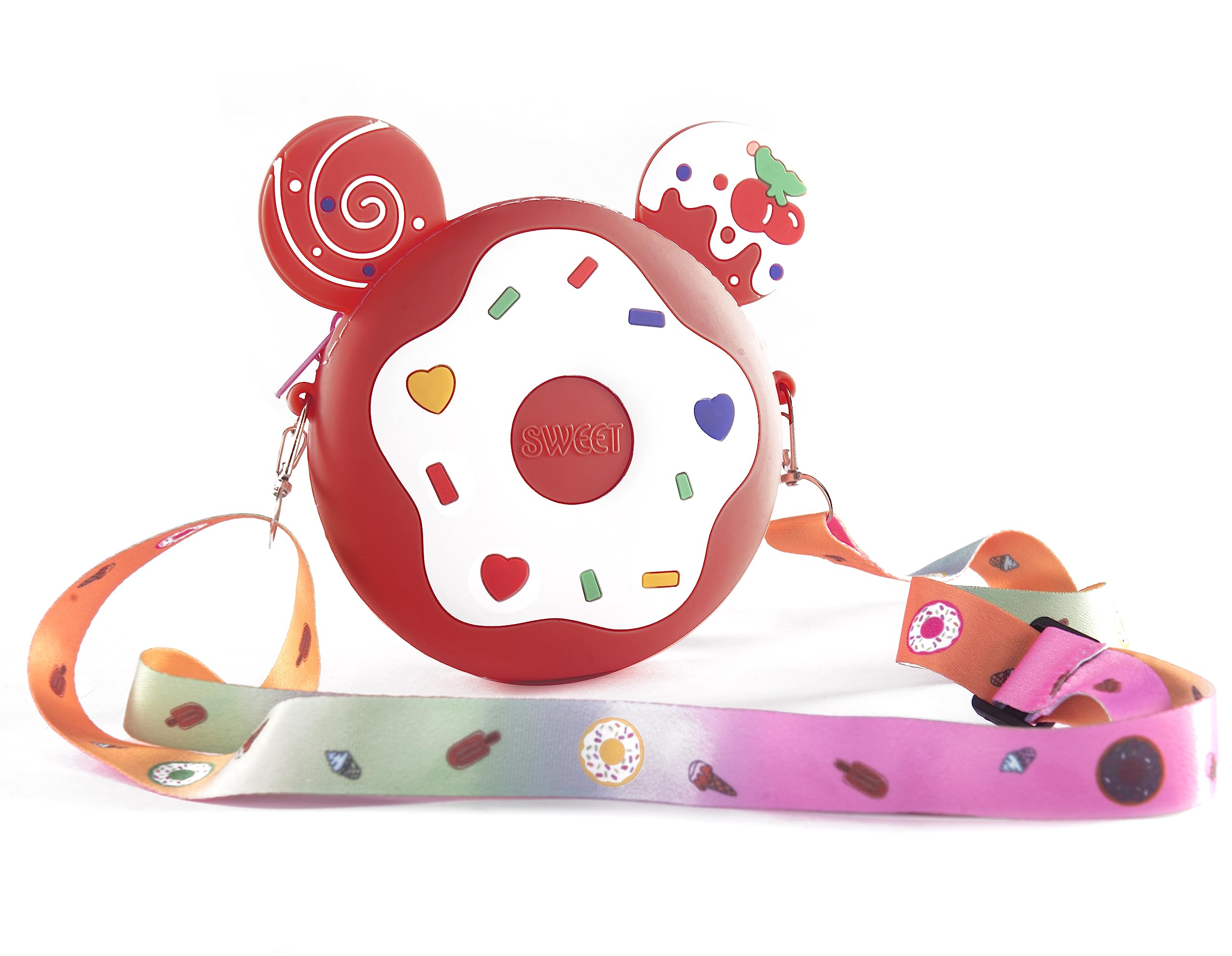 CONTRACONTACT Sweet Kids Purse Donut Bag in Boxes as Gift, Donuts Purses as Kids Toys for Age 3 4 5 Year Old, Doughnut Crossbody as Trendy Stuff (Donut Red)