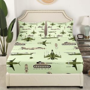 Feelyou 3D Army Helicopter Bedding Fitted Sheet Airplane Tank Bed Sheet Set for Kids Boys Girls Teens Popular Decor Bedding Sheets Army Transportation Bed Cover with 1 Pillowcase 2Pcs Bedding Twin