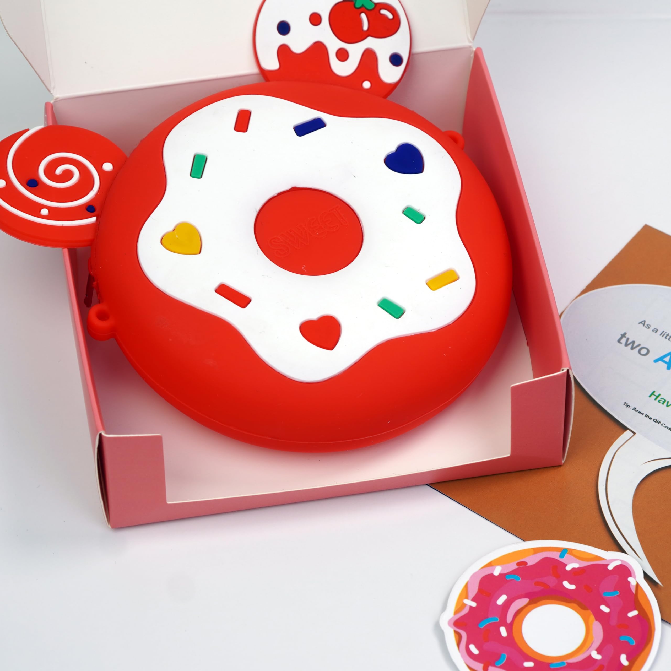 CONTRACONTACT Sweet Kids Purse Donut Bag in Boxes as Gift, Donuts Purses as Kids Toys for Age 3 4 5 Year Old, Doughnut Crossbody as Trendy Stuff (Donut Red)