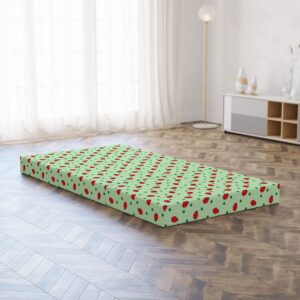 Ambesonne Ladybugs Foldable Mattress, Polka Dots with Insect, 74.8" x 39.4", Green Red Black