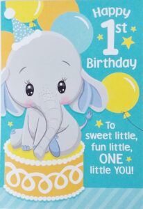 greeting card happy 1st first birthday with elephant - to sweet little fun little one little you