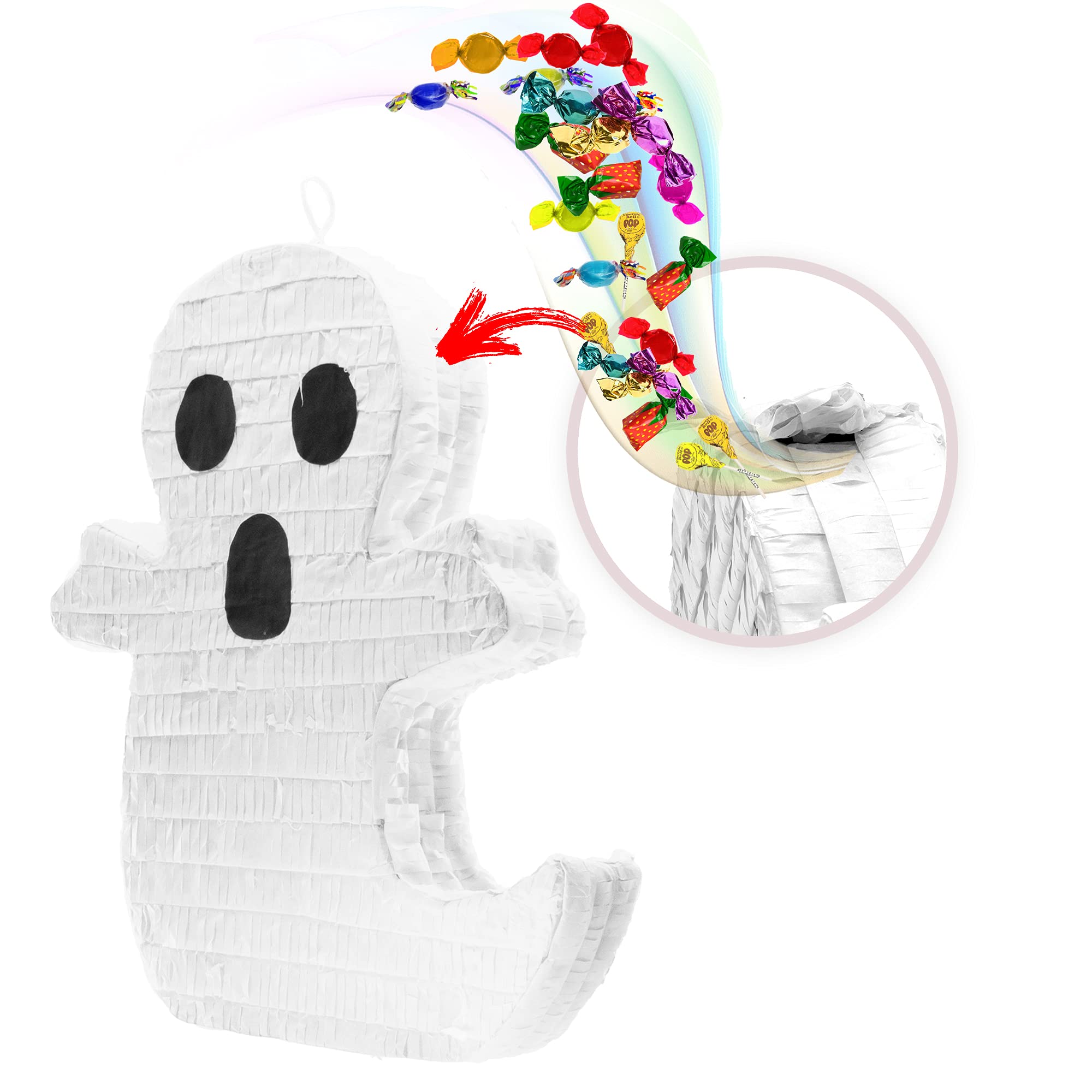 Spooky Ghost Pinata - Halloween Pinata Mexican Decorations for Birthday Parties, Themed Fillable Pinata for Candy, Toys, and Treats, Fun for Buster, Includes Hanging String