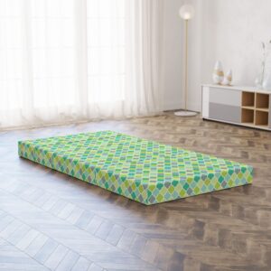 Ambesonne Teal Foldable Mattress, Vibrant Trellis Quatrefoil, 74.8" x 39.4", Multicolor