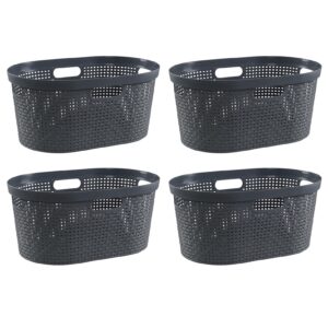 xyskin set of 4 large hamper basket with handle, plastic laundry storage bin, 40l, grey