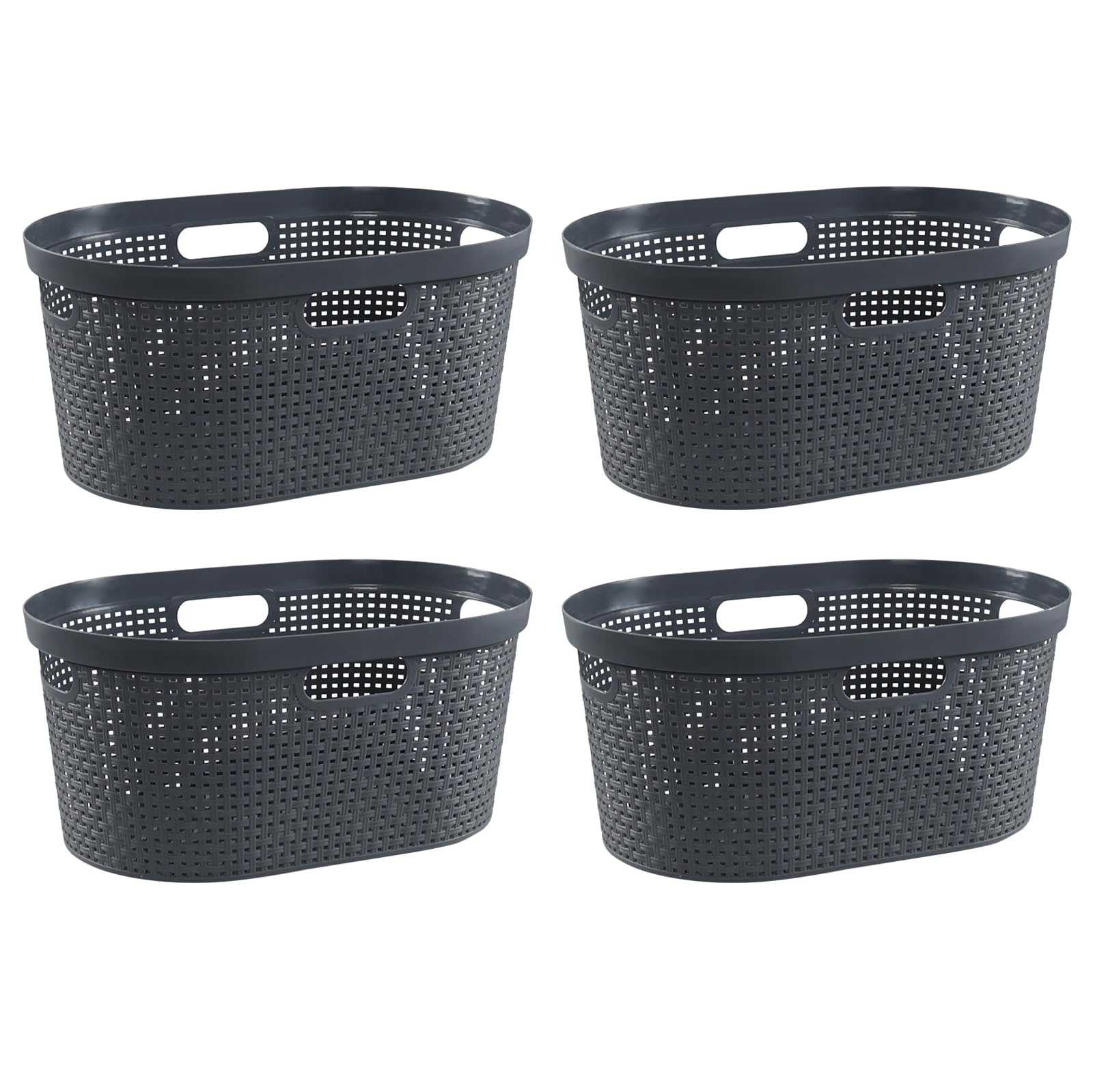 Xyskin Set of 4 Large Hamper Basket with Handle, Plastic Laundry Storage Bin, 40L, Grey