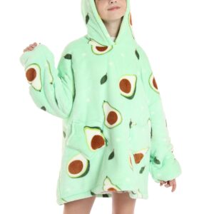 SZCMSM Hoodie Blanket for Kids Boys Girls Oversized Wearable Blanket Sweatshirt with Pockets,Avocado Green