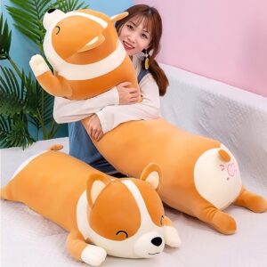 snowolf shiba inu plush pillow stuffed animal dog 47.2inch cute corgi akita soft plush toy comfort cushion gifts for girls boys (orange, 120cm/47.2inch)