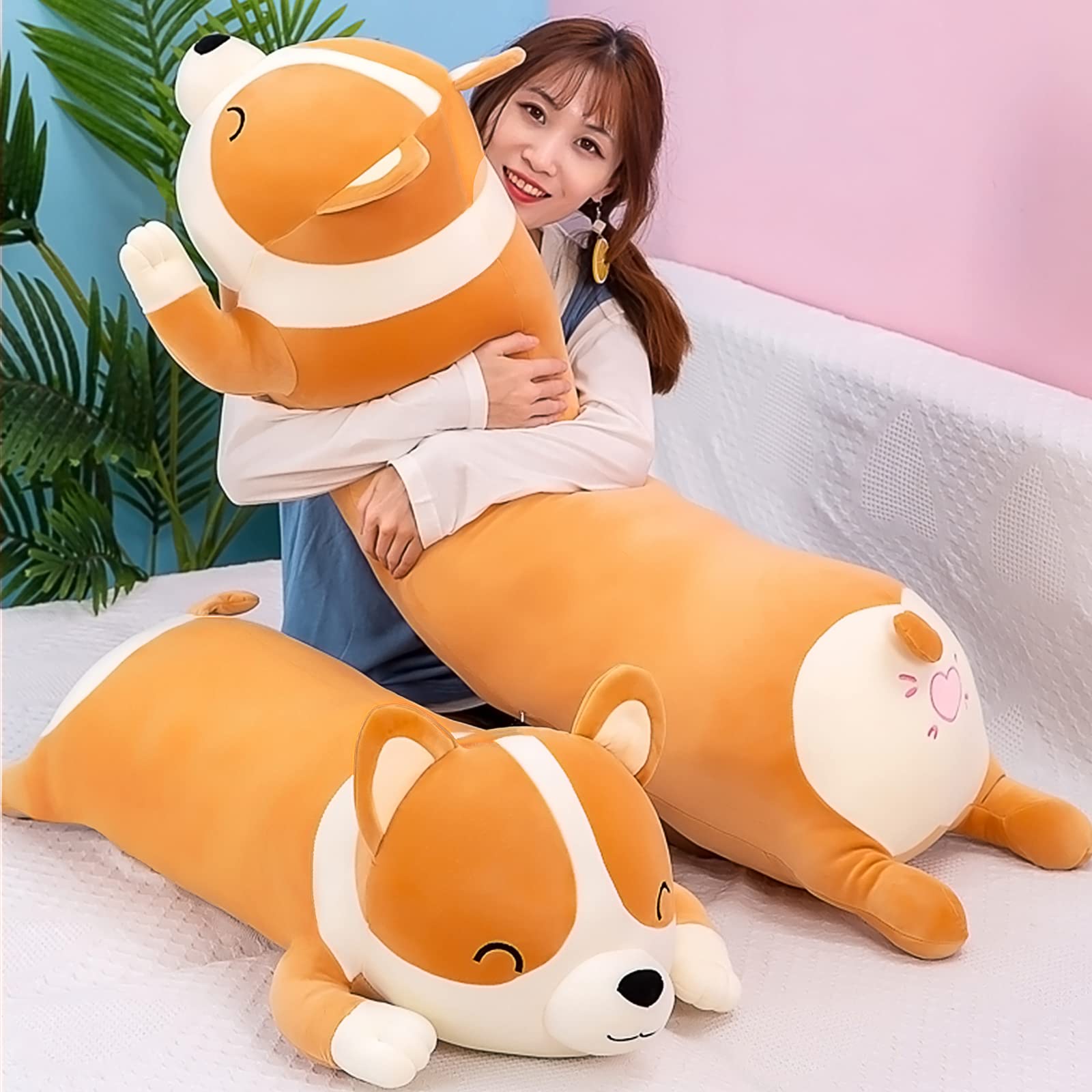 SNOWOLF Shiba Inu Plush Pillow Stuffed Animal Dog 47.2inch Cute Corgi Akita Soft Plush Toy Comfort Cushion Gifts for Girls Boys (Orange, 120cm/47.2inch)