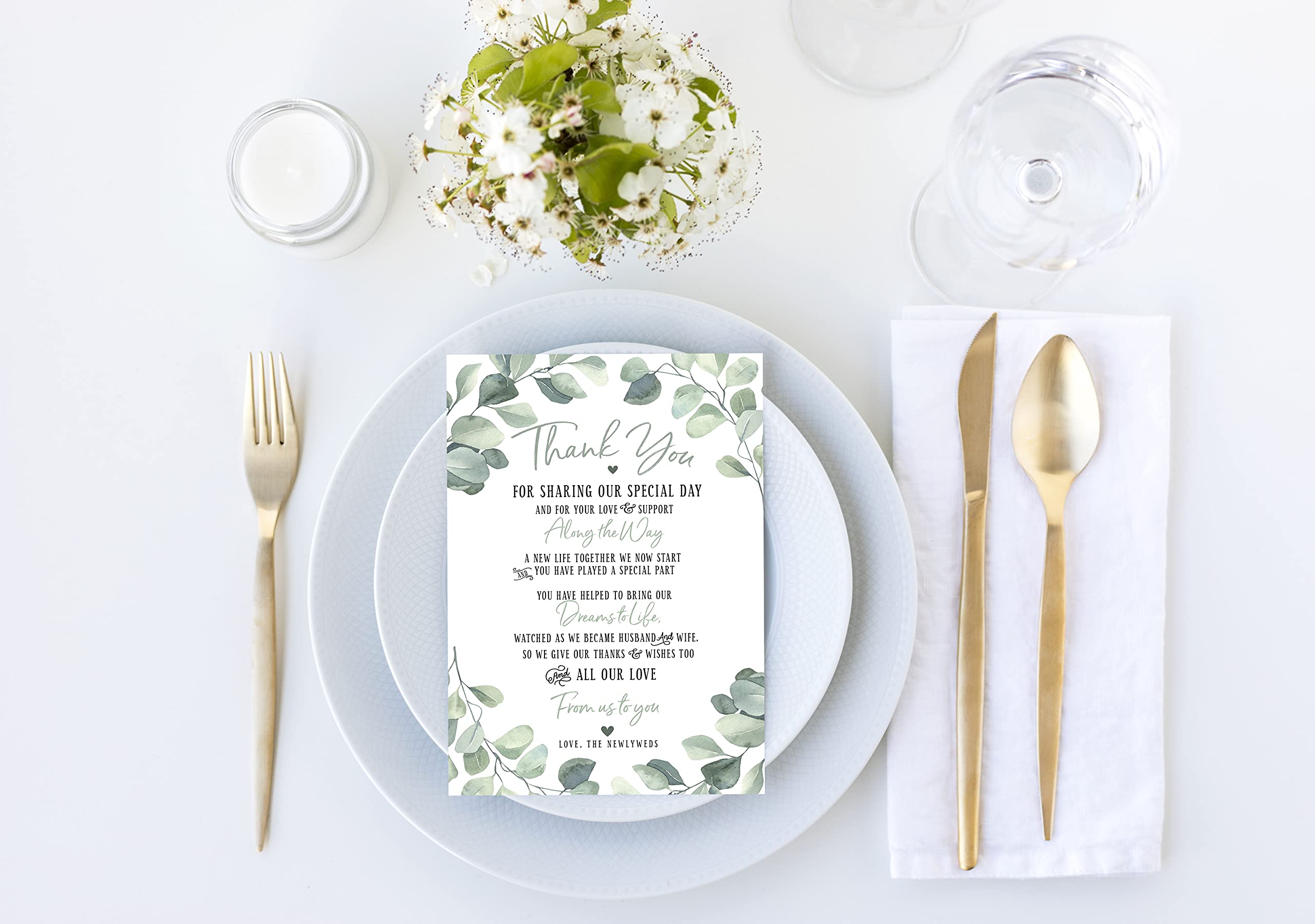 Your Main Event Prints 50 Eucalyptus Wedding Thank You Place Setting Cards - Perfect for Adding to Table Centerpieces and Wedding Decorations for Receptions - Pack of 50 Cards