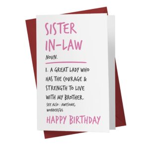 Funny Birthday Card for Sister in Law, Large 5.5 x 8.5 Sister in Law Birthday Card, Happy Birthday Card for Sister in Law, Karto Sister Law Noun