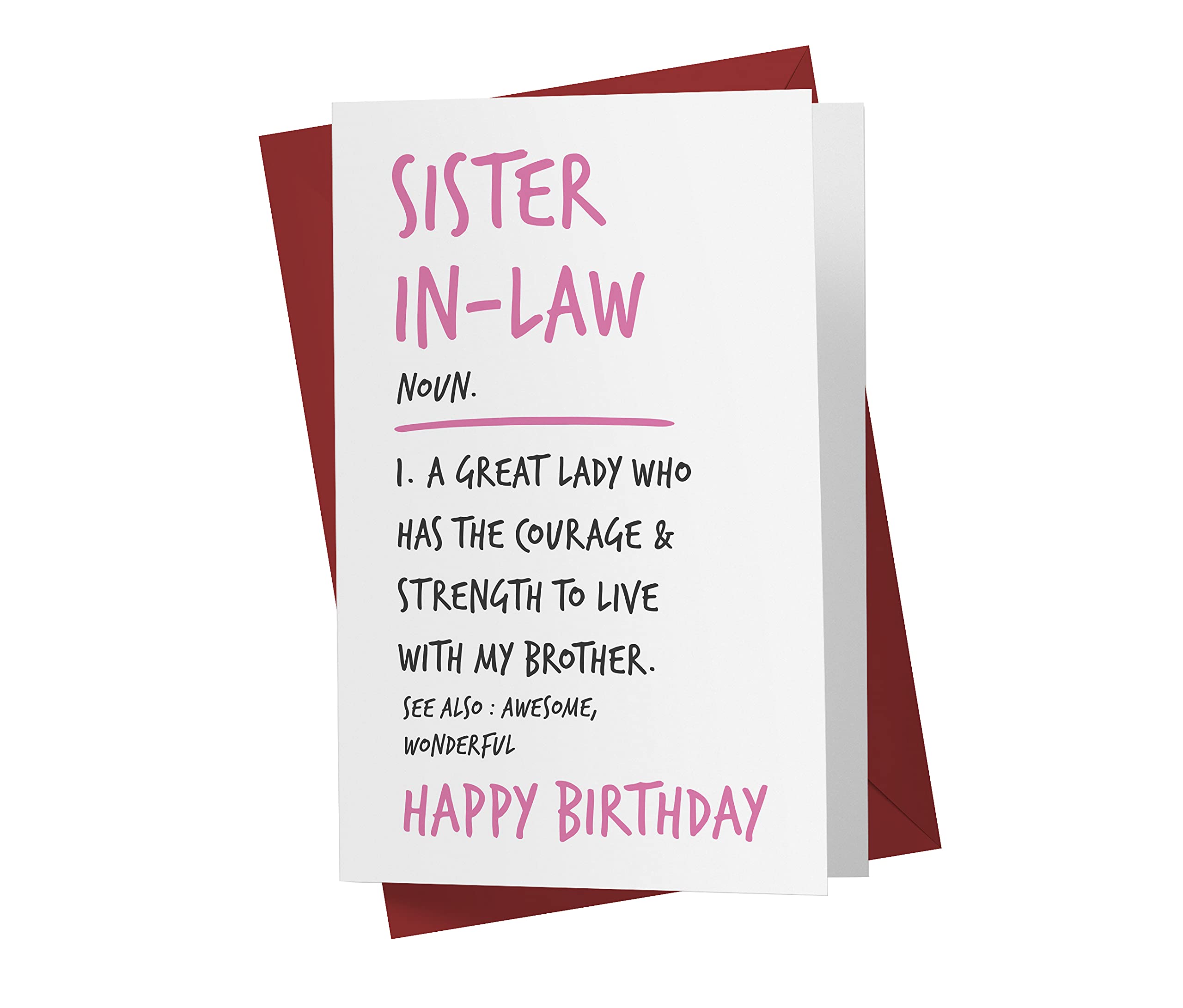 Funny Birthday Card for Sister in Law, Large 5.5 x 8.5 Sister in Law Birthday Card, Happy Birthday Card for Sister in Law, Karto Sister Law Noun