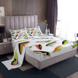 fishing sheet set fishing outdoor sports bed sheets for kids boys girls fish hook bait print bed set colorful decor sheets room 3pcs twin size