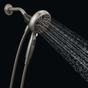 Delta Faucet 6-Setting SureDock Magnetic Shower Head with Handheld Spray, Brushed Nickel Shower Head with Hose, Round Shower Head, Showerheads & Handheld Showers, MagnaTite Docking, Stainless 75609SN