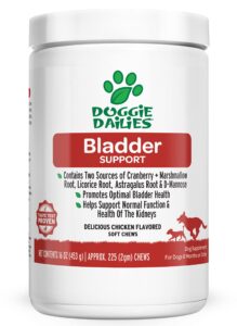 doggie dailies cranberry supplement for dogs, 225 soft chews, urinary tract, bladder & kidney support for dogs, cranberry for dogs with marshmallow root, licorice root & apple cider vinegar (chicken)