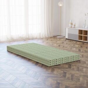 Ambesonne Aztec Foldable Mattress, Tribal National Borders, 74.8" x 35.4", Reseda Green and Beige