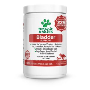 doggie dailies cranberry supplement for dogs, 225 soft chews, urinary tract, bladder & kidney support for dogs, cranberry for dogs with marshmallow root, licorice root & apple cider vinegar (bacon)