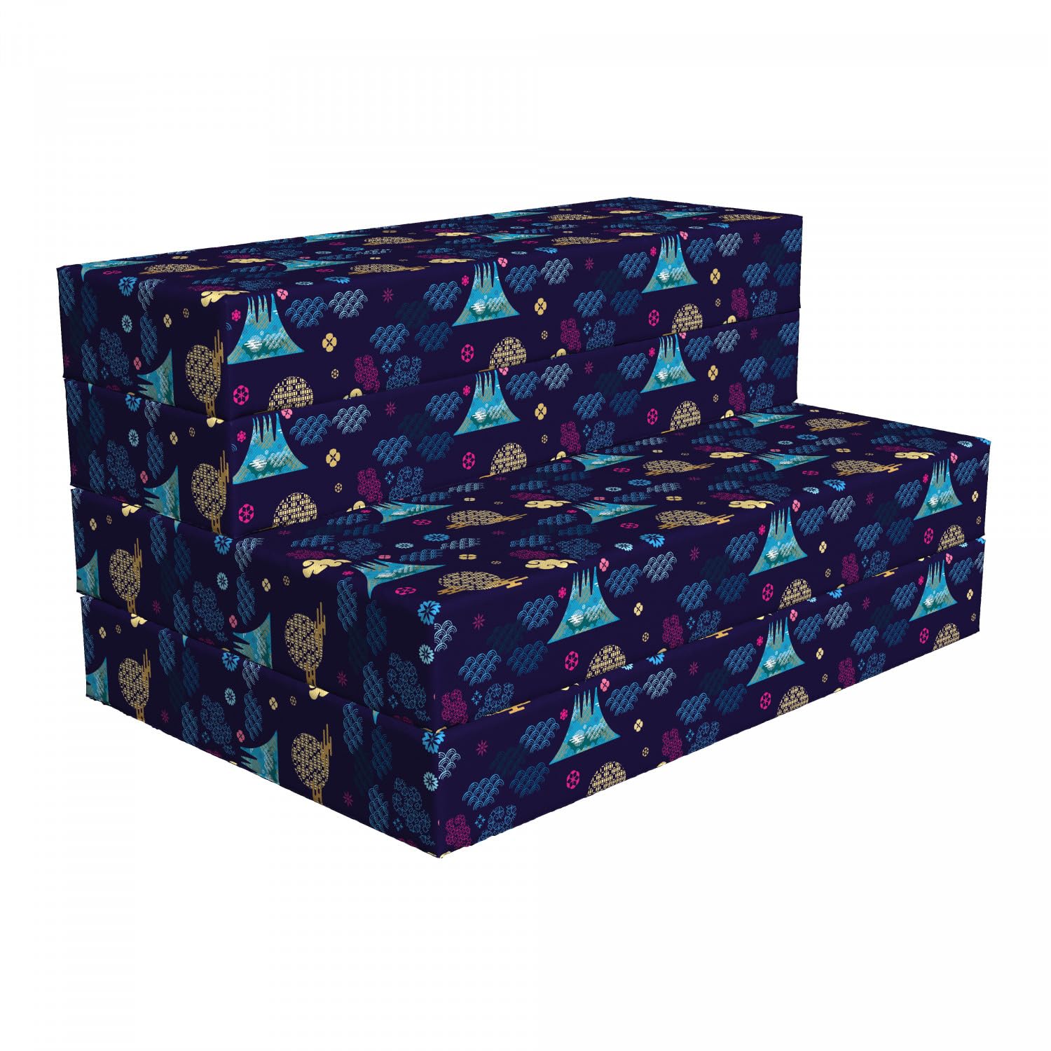 Ambesonne East Foldable Mattress, Japanese Surreal Elements, 74.8" x 39.4", Dark Purple Multicolor