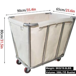 Laundry Cart,Industrial Commercial Large Rolling Laundry Cart Dirty Clothes Bin with Wheels,Heavy Duty Canvas Hamper,10 Bushel,Beige,260LBS Load Laundry Cart (Beige)