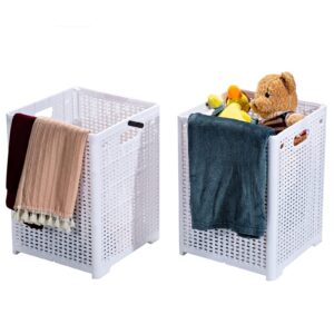 Eslite 42L Collapsible Plastic Laundry Baskets,Foldable Laundry Hamper,Pack of 2 (White)