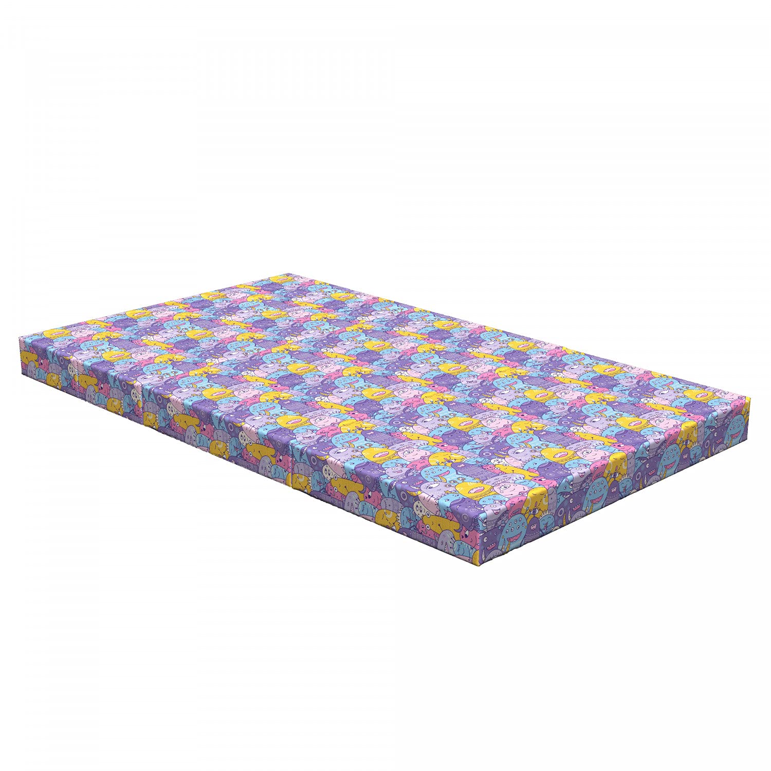 Ambesonne Aliens Foldable Mattress, Happy Monsters, 78.7" x 47.2", Ceil Blue and Multicolor