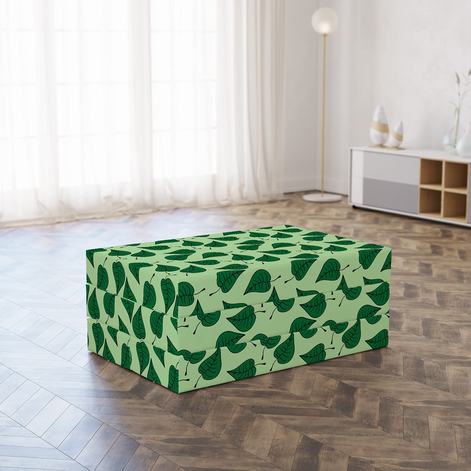 Ambesonne Leaves Foldable Mattress, Composition of Nature, 74.8" x 39.4", Pale Green Fern Green