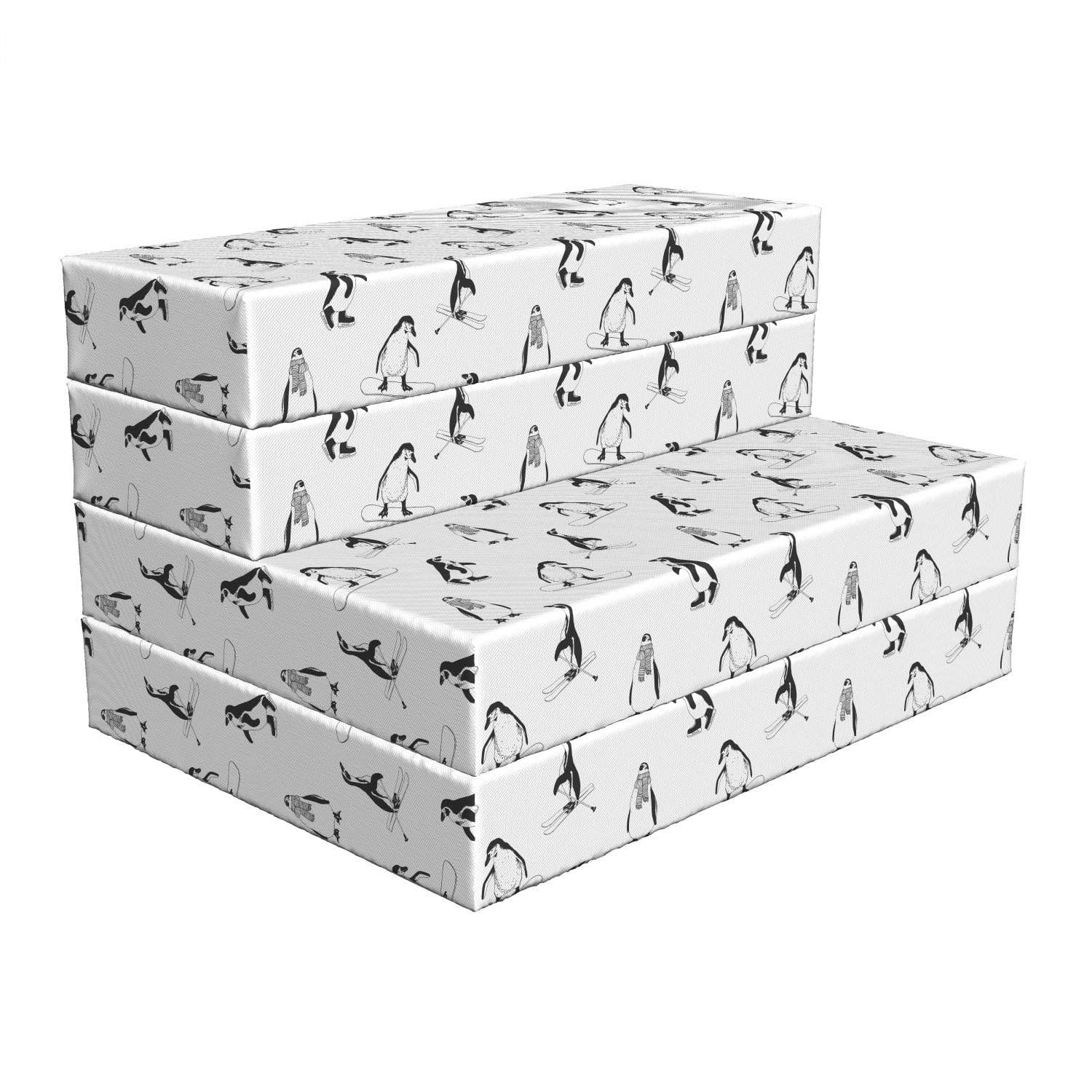 Ambesonne Penguin Foldable Mattress, Skiing Penguins in Scarves, 74.8" x 35.4", White Black