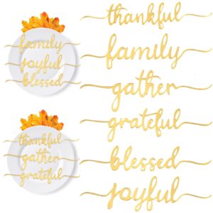 marsui 12 pieces thanksgiving acrylic cutouts 6 patterns thankful plate sign place cutouts grateful blessed gather fall plate decors for thanksgiving table decor home party(vivid style,gold)