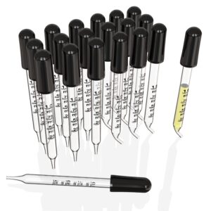 20pcs 1ml glass liquid droppers, essential oils eye dropper pipettes with black suction bulb, for makeup art liquid plant nutrients, straight tip and bent tip 2 style