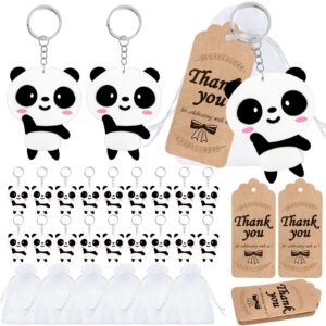 elecrainbow 72 pack cute panda bear party favors include 24 keychains + 24 thank you tags + 24 goodie bags for panda keychain return gift, pandas lovers, like a panda party, animal-themed birthday