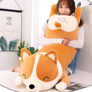 SNOWOLF Shiba Inu Plush Pillow Stuffed Animal Dog 47.2inch Cute Corgi Akita Soft Plush Toy Comfort Cushion Gifts for Girls Boys (Orange, 120cm/47.2inch)